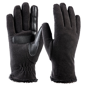 Isotoner Women's Recycled Stretch Fleece Gloves One Size Style A30312 (Black)