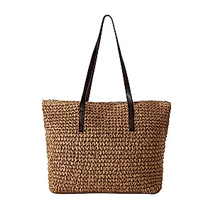 VODIU Women Straw Woven Tote Large Beach Handmade Weaving Shoulder Bag Handbag