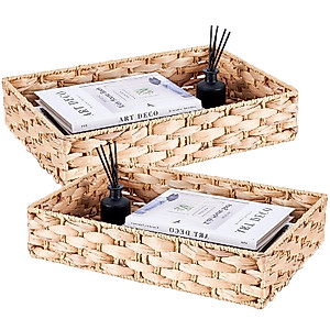 LEGNHOOM Wicker Storage Basket, Water Hyacinth Toilet Paper Basket for Countertop, Hand-Woven Wicker Basket for Toilet Tank Top, 2 Pack-Water Hyacinth