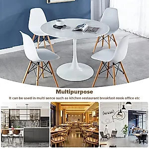 Ufurpie 5 Piece Dining Table Set, 42" Modern Round Dining Table and 4 DSW Chairs, Tulip Style Pedestal Base and Solid Wood Legs, Easy Assembled Dining Table Set for 4