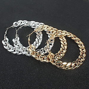 Aimimier Punk Chunky Cuban Chain Hoop Earrings Geometric Large Round Loop Earrings Wedding Prom Party Festival Jewelry for Women(Gold)