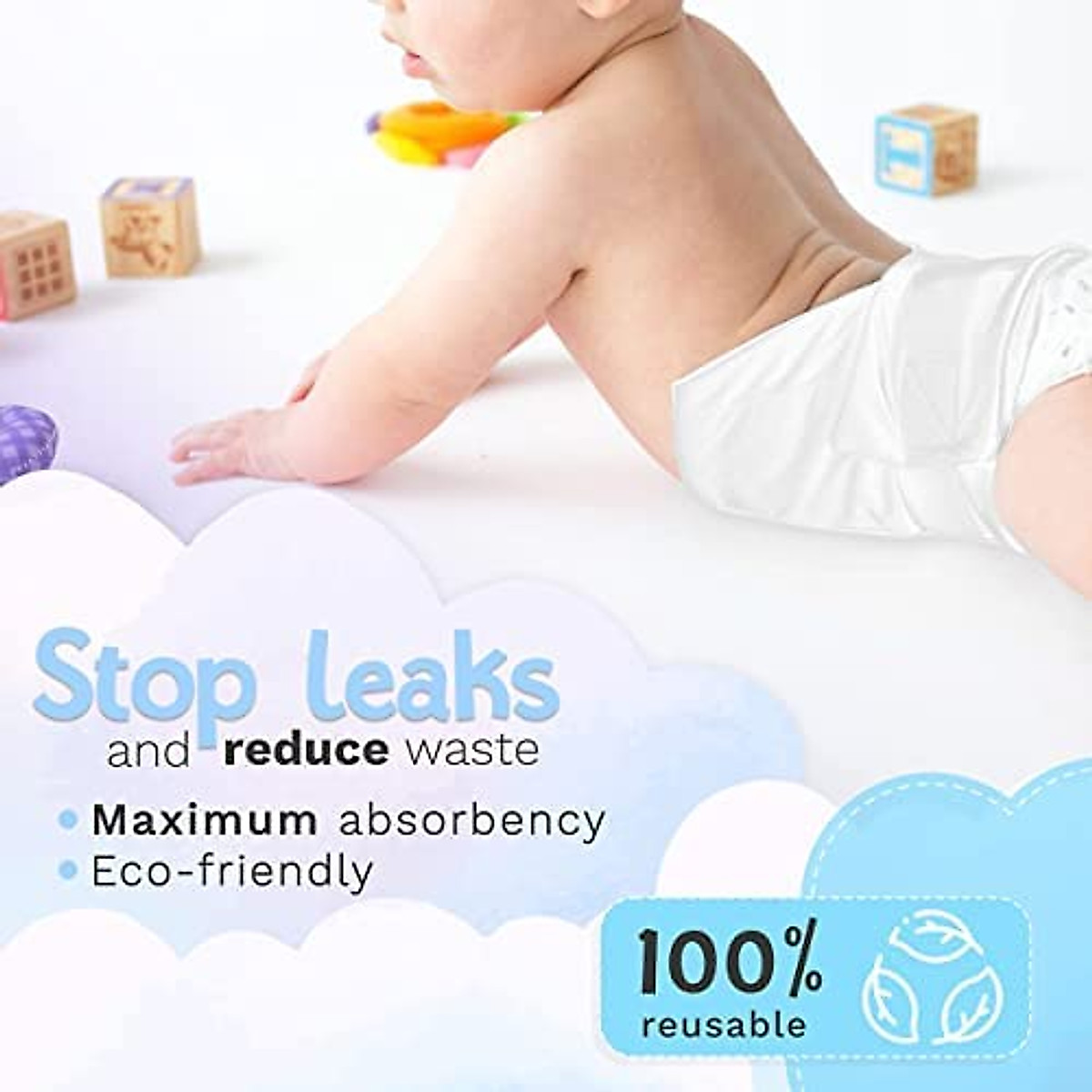 Soaker Stopper Diaper Extender - Washable & Reusable Diaper Extension for Disposable Diapers and Cloth Diapers | Leakproof Diaper Cover Prevent Nighttime Leaks (White, Size 1 (14-20 Inch Waist))