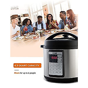 Commercial Chef Electric Pressure Cooker 6.3 Quarts, 24-Hour Preset Timer, Stainless Steel Interior with Safety Features