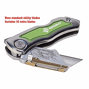 Greenlee 0652-22 8.9" Folding Utility Knife with Retractable 3-Position Serrated Blade, Silver/Green