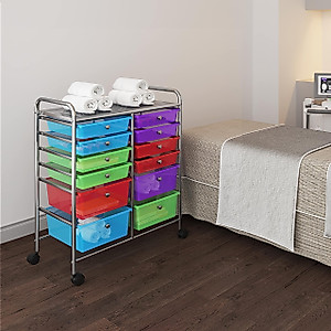 Topeakmart Utility Cart with 12 Drawers Rolling Cart Organizer Plastic Storage Drawers Craft Trolley 360 Degree Castor Wheels, Multicolor