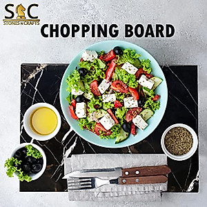 STONES & CRAFTS Marble cutting Board - Marble Chopping Board | Black Cheese Board , Butcher Block with Non-Slip Rubber, Marble Serving Tray for Breakfast , Snacks, Pastries Marble Slab - 8 x 11