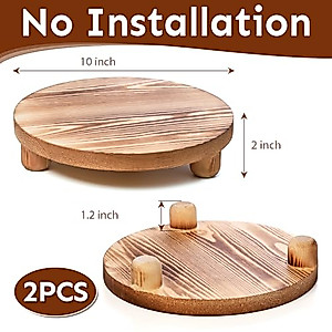 HULISEN Wood Risers for Decor, 10 Inch Round Wooden Pedestal Stand for Indoor Plant Pot Riser, Set of 2 Farmhouse Rustic Decorative Display Tray for Kitchen Counter and Bathroom Table (Natural)