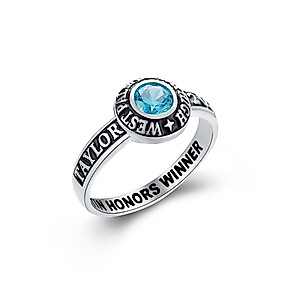 JNJ Women's Class Ring, personalized for high school and college graduates, Sterling Silver, Birthstone Class Ring, Classy collection-Jour Nouveau Jewelry (Platinum)