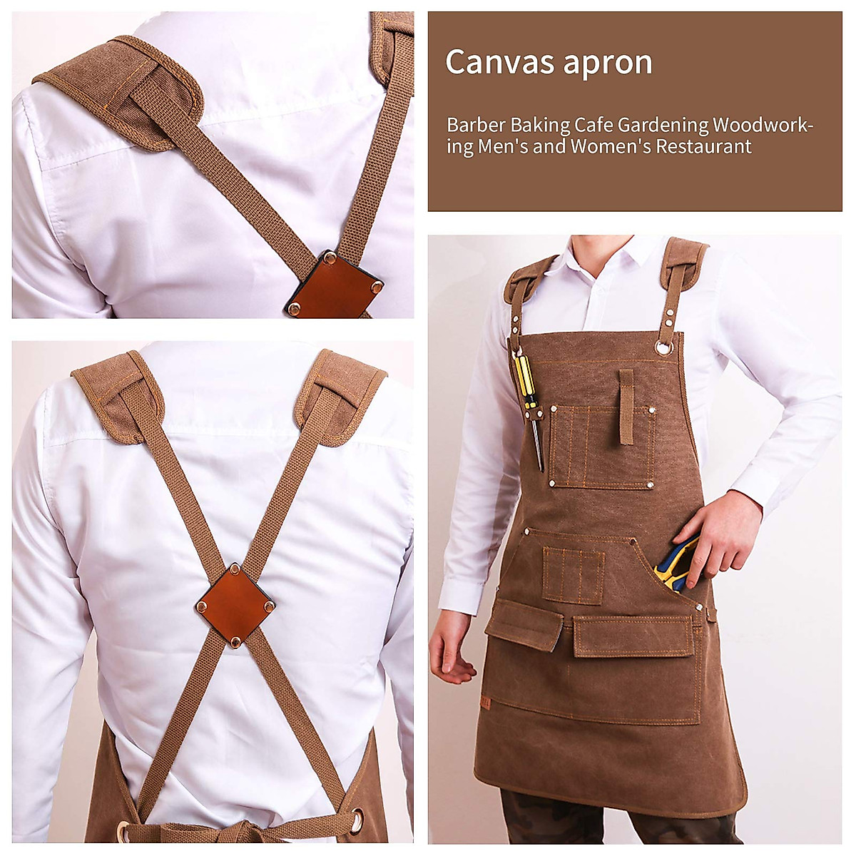 MDHAND Woodworking Apron, Heavy Duty Waxed Canvas Working Tool Apron with 9 Pockets, Adjustable Strap Aprons for Women, Men