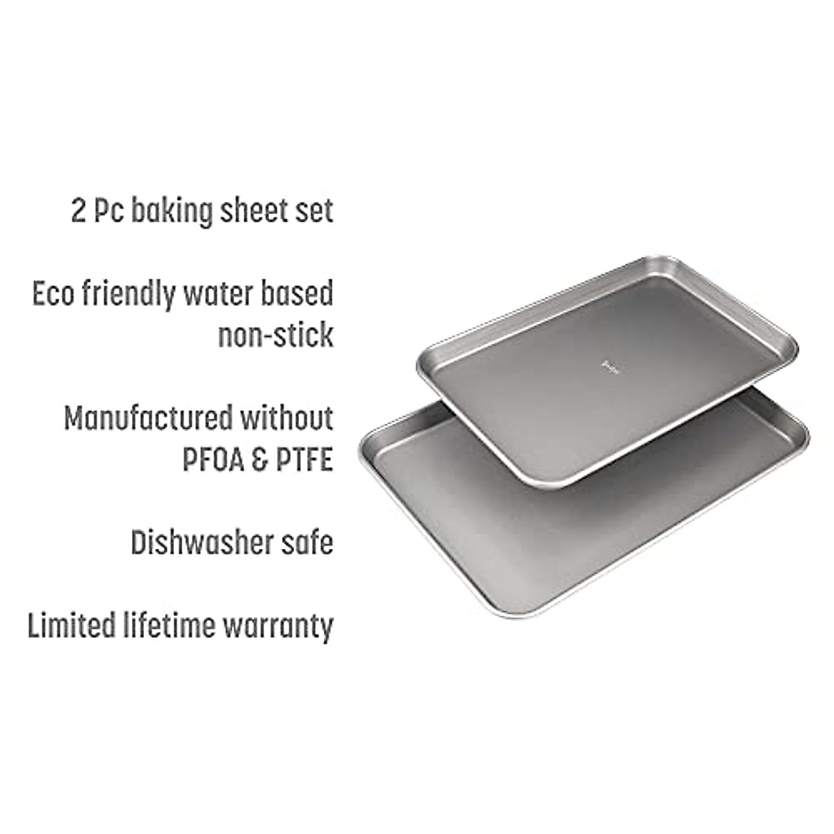 Goodful Nonstick Cookie Baking Sheet Set, Heavy Duty Carbon Steel with Quick Release Coating, Made without PFOA, Dishwasher Safe, 2-Pack Bakeware Set, 17-Inch x 12-Inch and 15-Inch x 10-Inch, Gray