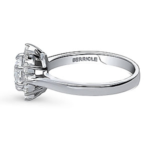 BERRICLE Sterling Silver Halo Wedding Engagement Rings Round Cubic Zirconia CZ Promise Ring for Women, Rhodium Plated Size 9