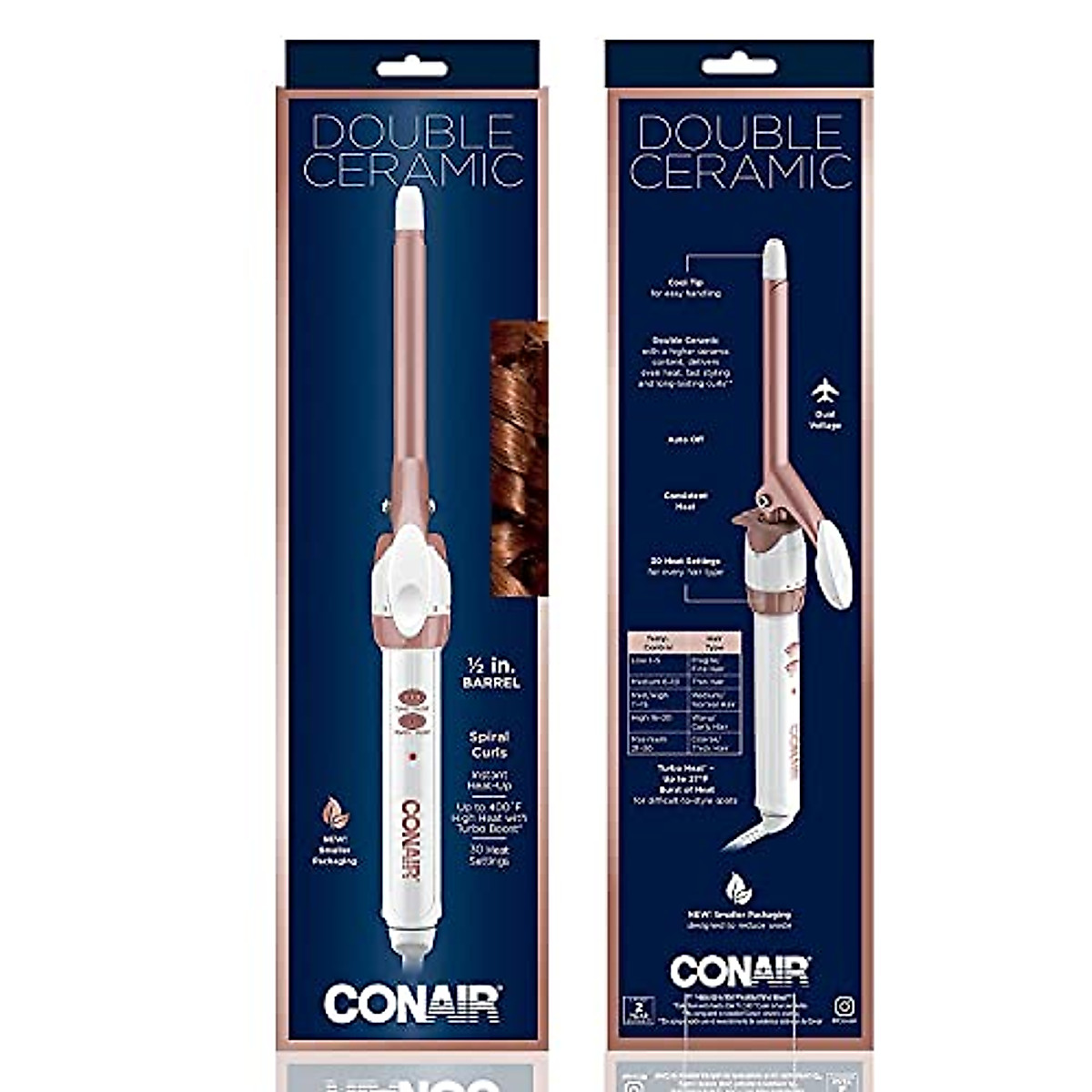 Conair Double Ceramic 1/2-Inch Curling Iron, 1/2-inch barrel produces spiral curls – for use on short to medium hair