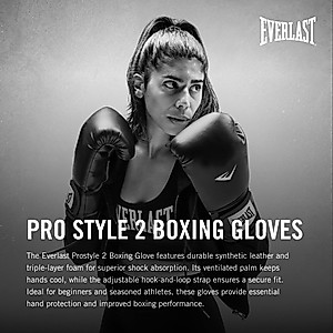 Everlast Prostyle 2 Boxing Gloves, Entry Level Training Gloves for Men and Women, Secure Fit Hook and Loop Closure & Ventilation, Heavy Bag & Speedbag Training 12 oz (White)
