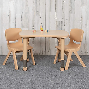 EMMA + OLIVER 21.875" W x 26.625" L Rectangle Natural Plastic Activity Table Set with 2 Chairs