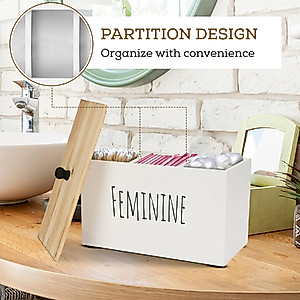 Bliss by Home Tampon Holder Storage for bathroom, Feminine Wood Container Box, Women Product Organizer, Farmhouse Décor, Pad Storage Container Box, Rustic Accessories (white)