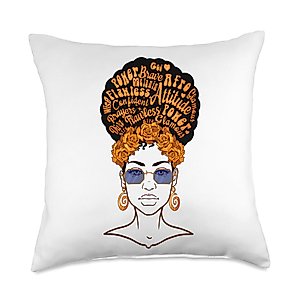 Goddess Shopp Women Beautiful Melanin Poppin Queen Black Girl Magic Throw Pillow, 18x18, Multicolor
