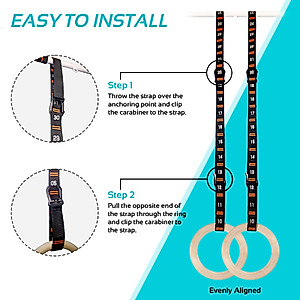 Vulken Wooden Gymnastic Rings with Adjustable Numbered Straps. 1.25'' Olympic Rings for Core Workout, Crossfit, Bodyweight Training. Home Gym Rings with 8.5ft Exercise Straps and Workout Handles. Blue