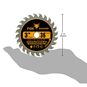 Fox Discovery 3 Inch 36T Circular Saw Blade Compatible with Dremel Saw-MAX, DeWalt, RotoZip Saws, Rigid 3" Multi-Material Saw, Cuts for Woods, Plastic, PCV, Acrylic, Aluminum, 7/16" Arbor - 3 Pack