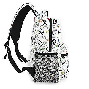 Men's Backpack Multipurpose Colorful Letter White Pattern Laptop Backpack Stylish Daypack Durable Book Bags for Sports, Outdoors, Running, Travel, Hiking