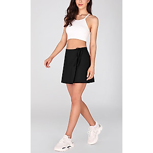 ODODOS Wrap Skorts for Women Built-in Shorts High Waist Tennis Skirts with Pockets for Casual Athletic Golf, Black, Large