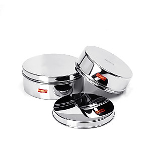 Sumeet Stainless Steel Flat Canisters/Puri Dabba/Storage Containers Set of 2Pcs (1.5Ltr,2.1Ltr)