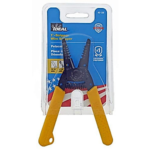 IDEAL Electrical 45-120 T-5 T-Stripper - 10-20 AWG, Yellow Wire Stripper with Looping Holes, Plier Nose, Spring Loaded Automatic Opening,Black