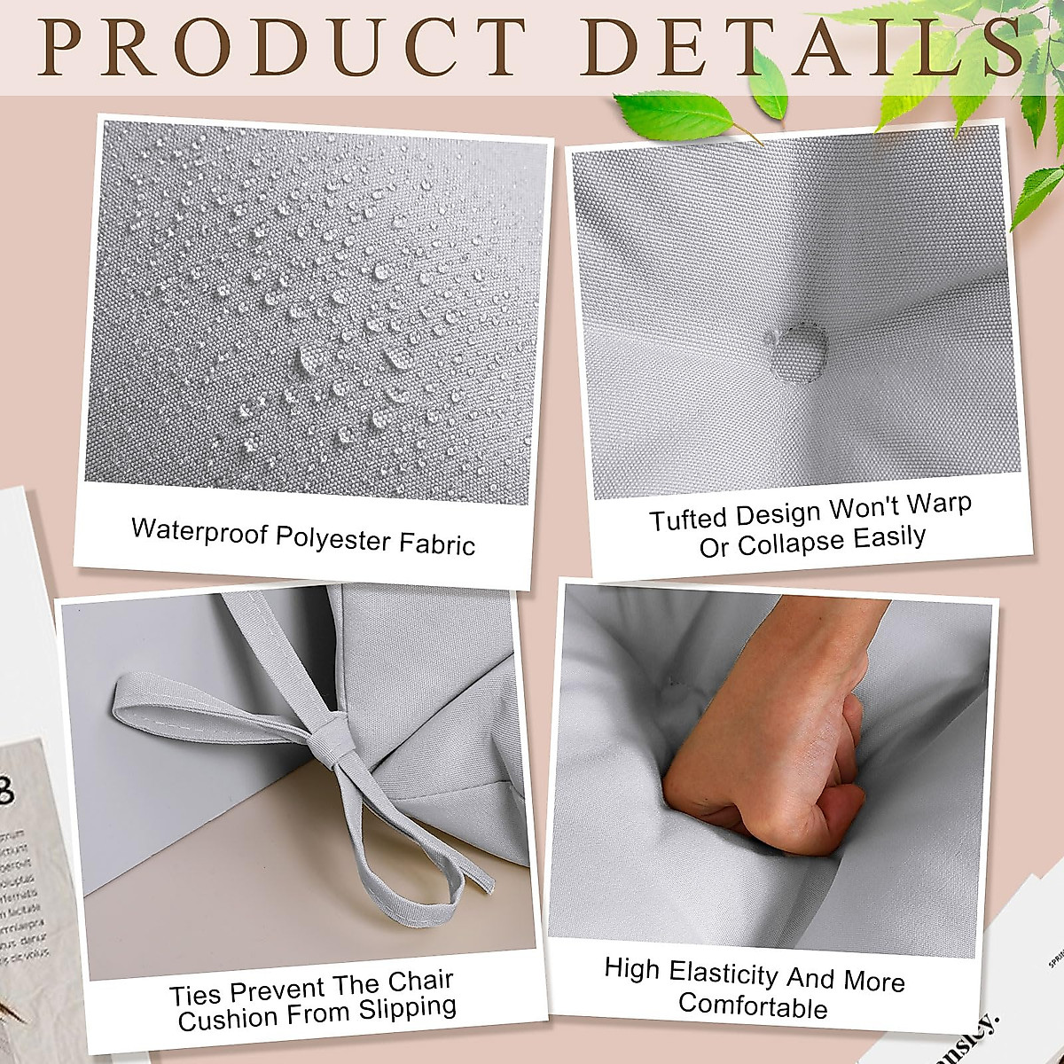 Chunful Tufted Back Chair Cushion Indoor Outdoor Weather Resistant Swivel Rocker Patio Chair Cushions for Outdoor Furniture(Light Gray,4 Pack)