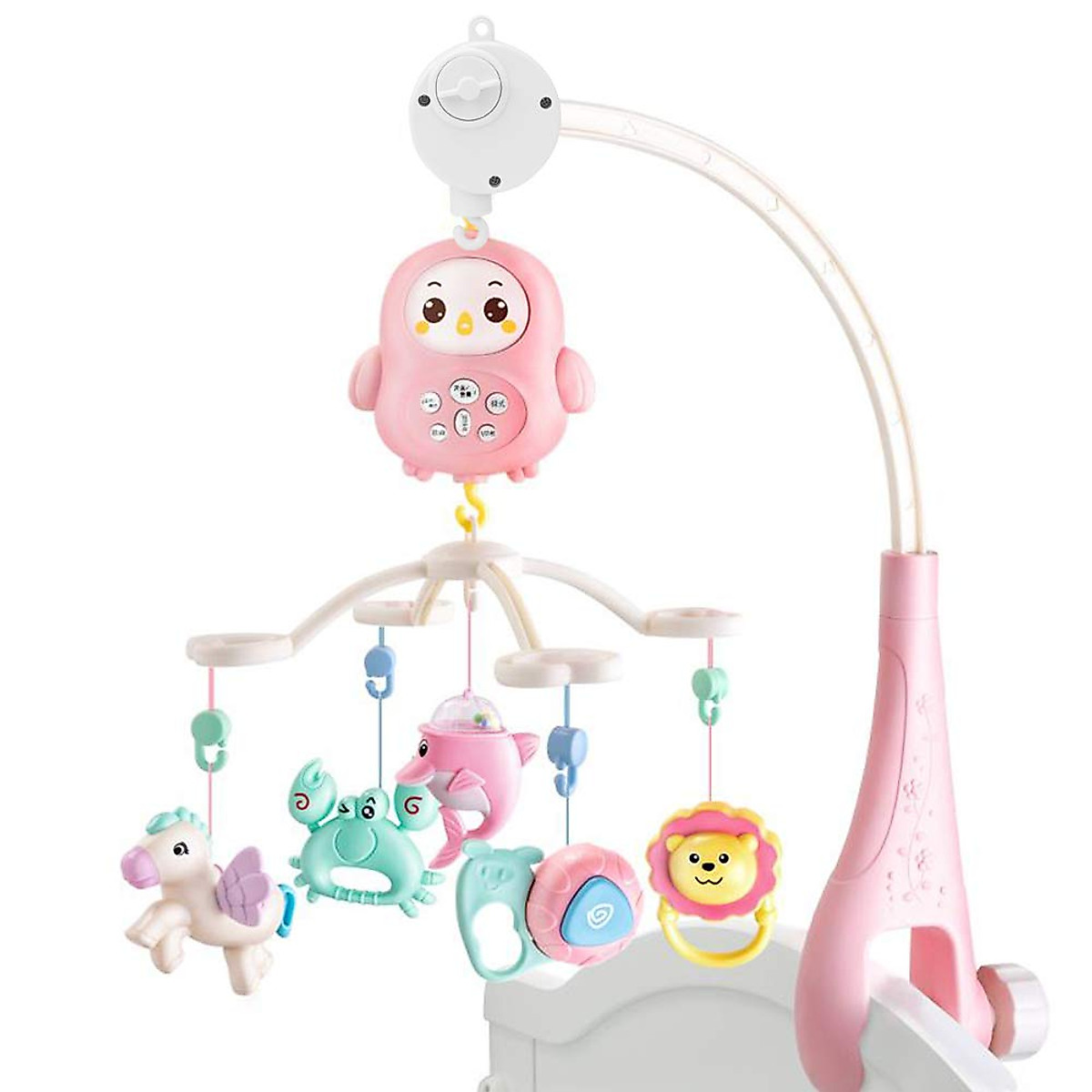 Baby Rotary Mobile Crib Bed Toy, Windup Clockwork Movement White Music Box with Rotating Hook