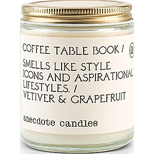Anecdote Candles – Coffee Table Book Glass Jar Candle – Vetiver and Grapefruit – Coconut Soy Wax – Funny Non Toxic Scented Decorative Candles for Women Men and Home – 7.8 Ounces