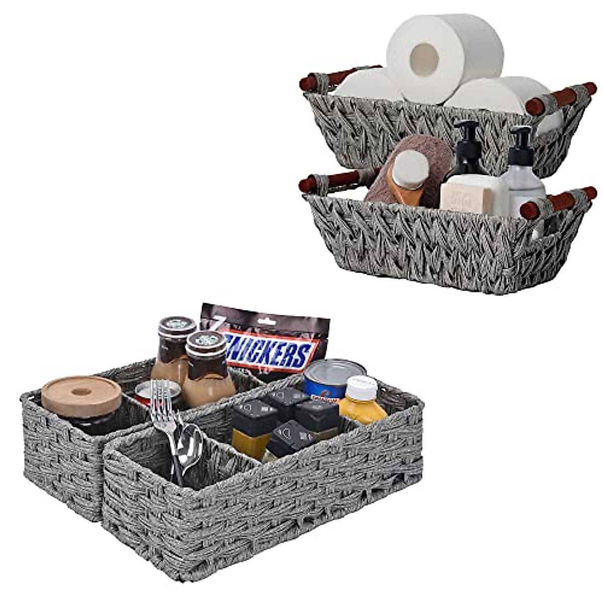 GRANNY SAYS Bundle of 2-Pack Wicker Storage Baskets & 2-Pack Woven Storage Baskets for Bathroom