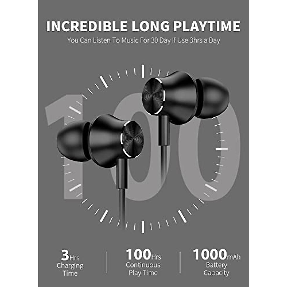 Gemercy Wireless Earbuds Bluetooth Headphones Neckband: 100H Ultra-Long Playtime Headset with Microphone | Bluetooth 5.1 Earphones with Superior Stereo Sound | Magnetic Ear Buds | IPX5 Waterproof