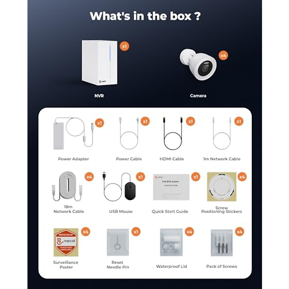 NAPCAT 4K PoE Security Camera System, F1.0 Color Night Vision, 130° Wide Angle, Spotlight, AI Detection, NVR with 2TB HDD, 4Pcs 8MP IP67 PoE IP Outdoor Wired Home Security Cameras (N2814)