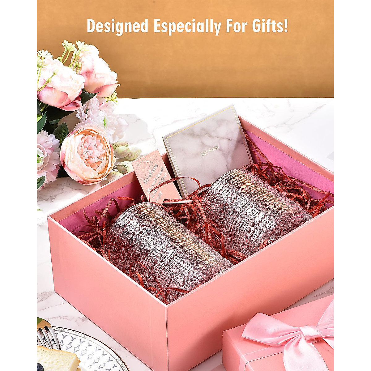 ISMASOAN Vintage Drinking Glasses Set of 8,Hobnail Glassware 14 oz and 12 oz,Bubble Glasses Drinking,Vintage Glassware,Beaded Glassware,Highball Glasses,Gift Box Set