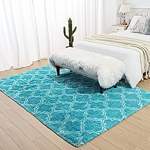 Idailic Fluffy Shaggy Area Rug 4x6 ft Large Fuzzy Plush Carpet for Bedroom Nursery Rugs for Girls Boys Room,Living Room,Playroom,Dorm,Home Decor,Baby Blue Rug