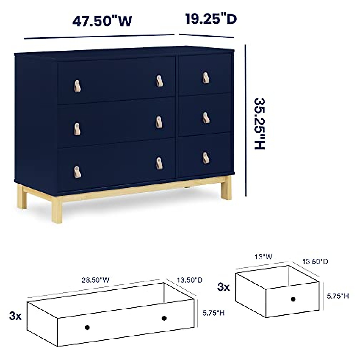 babyGap by Delta Children Legacy 6 Drawer Dresser with Leather Pulls - Greenguard Gold Certified, Navy/Natural
