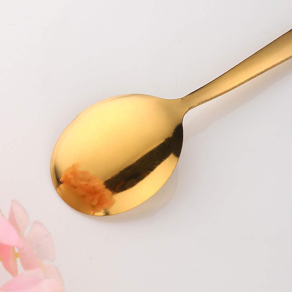 Bouillon Round Spoon 12 Pieces Stainless Steel Soup Spoons, BUY&USE 5.9-Inch Gold Color Dinenrware