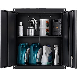 GEDELITE Metal Wall Cabinet, Locking Cabinet with Doors and Adjustable Shelf, Steel Garage Cabinets Wall Mounted, Garage Storage Cabinets for Home, Office, Basement, Black