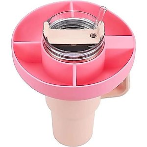 Snack Ring for Stanley Cup 40 oz with Handle, Snack Container for Stanley Tumbler 40 oz, 4 Compartment Reusable Snack Platters for Stanley Quencher Adventure (pink)