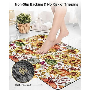 Bathroom Floor Shower Mat, Non-Slip Small Rugs - Easy to Clean, Thanksgiving Pumpkin Sunflower Fall Durable Bath Rug 24"x36" Washable Quick Dry Diatomaceous Earth Mats for Bathtubs