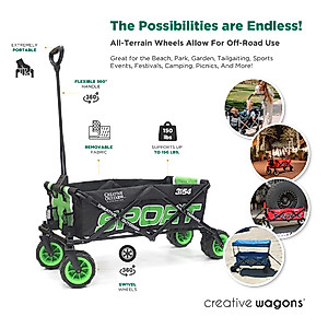 Creative Outdoor Push Pull Beach Hauler XXL, Collapsible and Portable Folding Wagon Cart, 200lbs Weight Capacity, Sport Series, Beach, Park, Garden Sports & Tailgate, (Green)