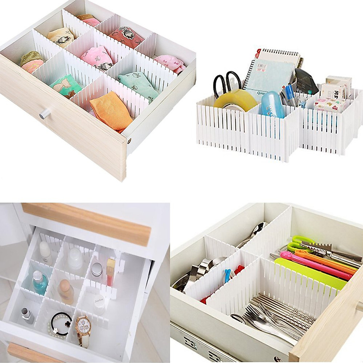 WeFoonLo 8pcs DIY Plastic Drawer Organizer Adjustable Drawer Dividers for Home Tidy Closet, Socks, Underwear, Office School Supplies, Kitchen Utensil Tools (White)