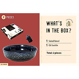 VALLENWOOD Extra Large Salad Serving Bowl, 11 inch. Big Ceramic Navy Dark Blue Pasta bowl Plus Oil Bottle. 95 oz. Beautiful And Elegant Huge Design. Giant Mixing and Fruit Bowls