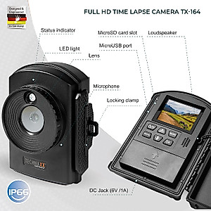 TECHNAXX Full HD Time Lapse Camera TX-164 - Ideal for Time Lapse Recordings of constructions Sites, House Building, Plant Growth (Garden, Orchard), Outdoor Shots, Security Monitoring, etc., Black