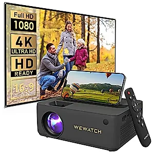 WEWATCH Native 1080P Mini Projector, 13500 Lumens Portable WiFi Bluetooth Projector, with 120 inch Projector Screen, Movie Projector for Home Outdoor Compatible with TV Stick, HDMI, iOS Android