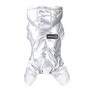 Izefia Dog Coat Windproof Jacket Cold Weather Coat 4 Legs Warm Dog Jumpsuit Winter Thick Clothes Snow Proof Coat Cotton Dog Coat for Small Dog Medium Cat Silver XL