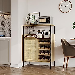 Yechen Wine Bar Cabinet with Storage for Liquor and Glasses, FreeStanding Wood Coffee Bar Cabinet with Wine Rack, Metal Sideboard Buffet Cabinet