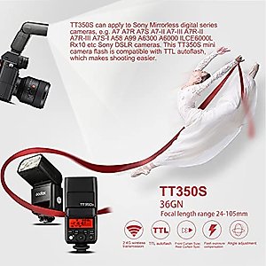 Godox TT350S Flash Speedlite for Sony Camera, 2.4G Wireless GN36 1/8000s HSS TTL Camera Flash Compatible for Sony Camera A7 A7R A7S A7-II A7-III A7R-II A7R-III A7S-II A6300 A6000 etc