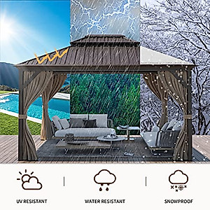 Erinnyees 12' X 14' Hardtop Gazebo,Galvanized Steel Double Roof with Mosquito Net and Shaded Curtains for Patio, Deck, Lawns, Backyard