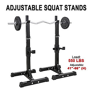 F2C Max Load 550Lbs Pair of Adjustable 40"-66" Squat Rack Sturdy Steel Squat Barbell Free Bench Press Stands GYM/Home Gym Portable Dumbbell Racks Stands (one pair/two pcs)