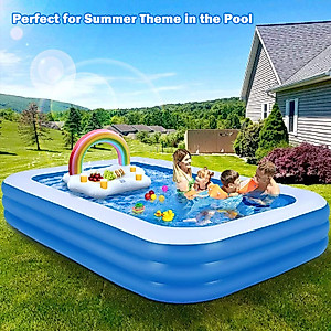 FirstE Inflatable Rainbow Cloud Drink Holder with Lights, Solar Powered Floating Beverage Salad Fruit Serving Bar Pool Float Lights Party Accessories, Floating Bar Cup Holder for Water Fun 2PC